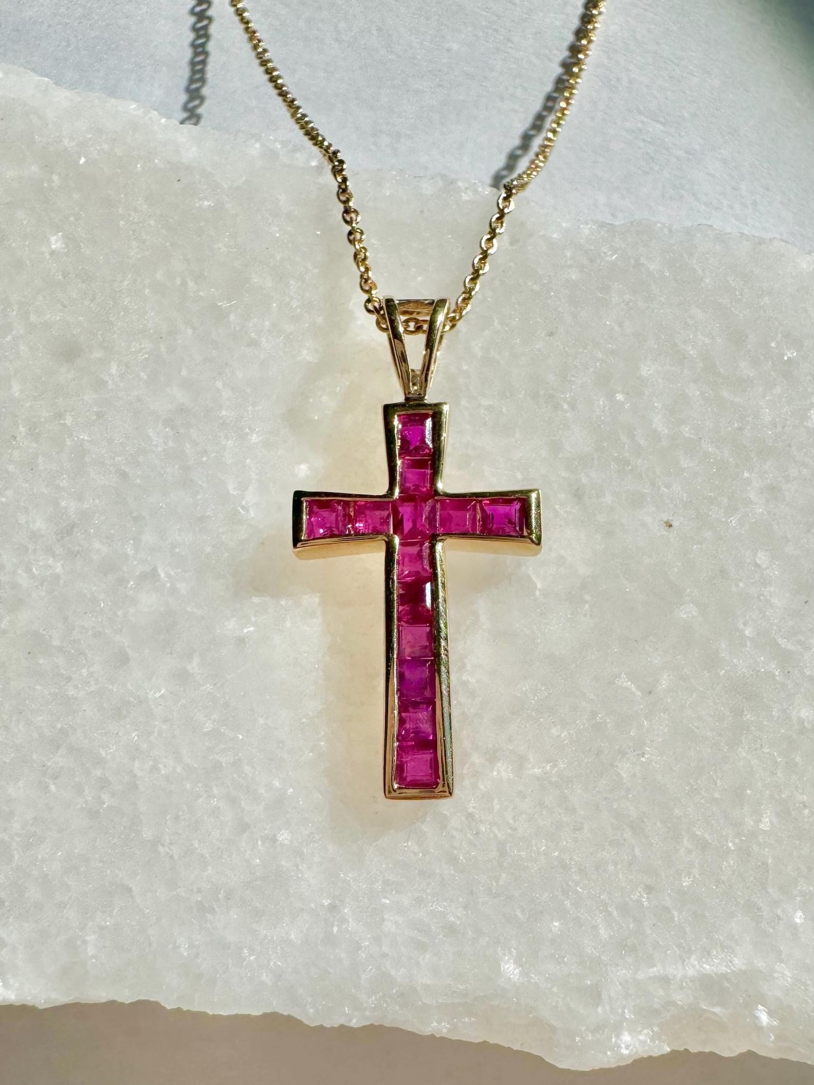 Genuine Ruby Tapered Cross Pendant / 14k Solid Gold - Etsy