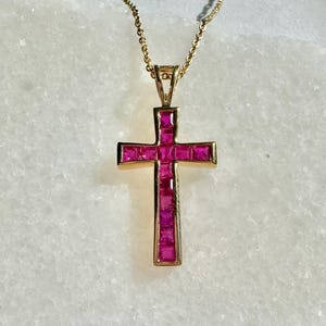Genuine Ruby Tapered Cross Pendant / 14k Solid Gold - Etsy