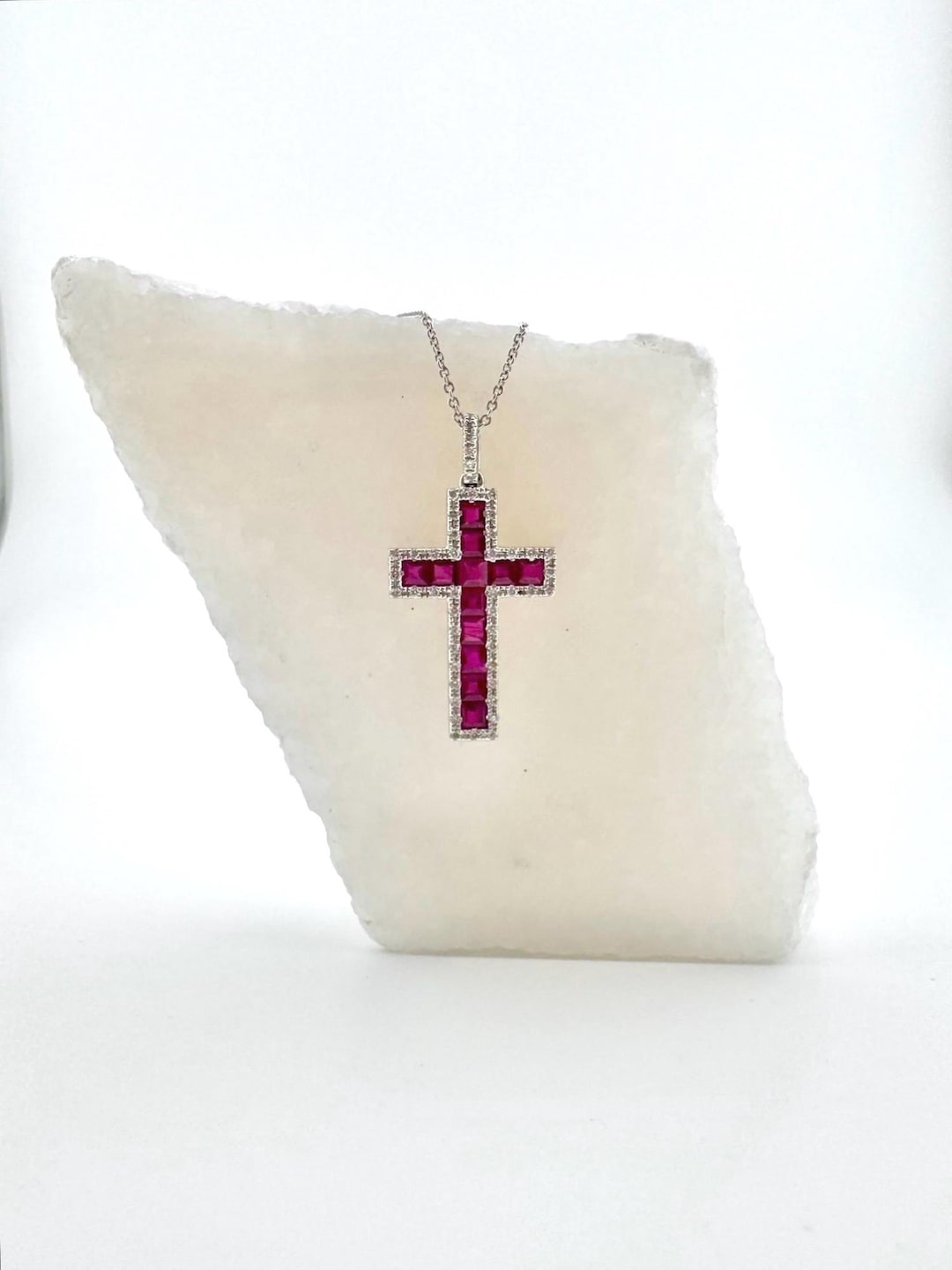 Genuine Ruby and Diamond Tapered Cross Pendant | 14k Solid Gold - Etsy
