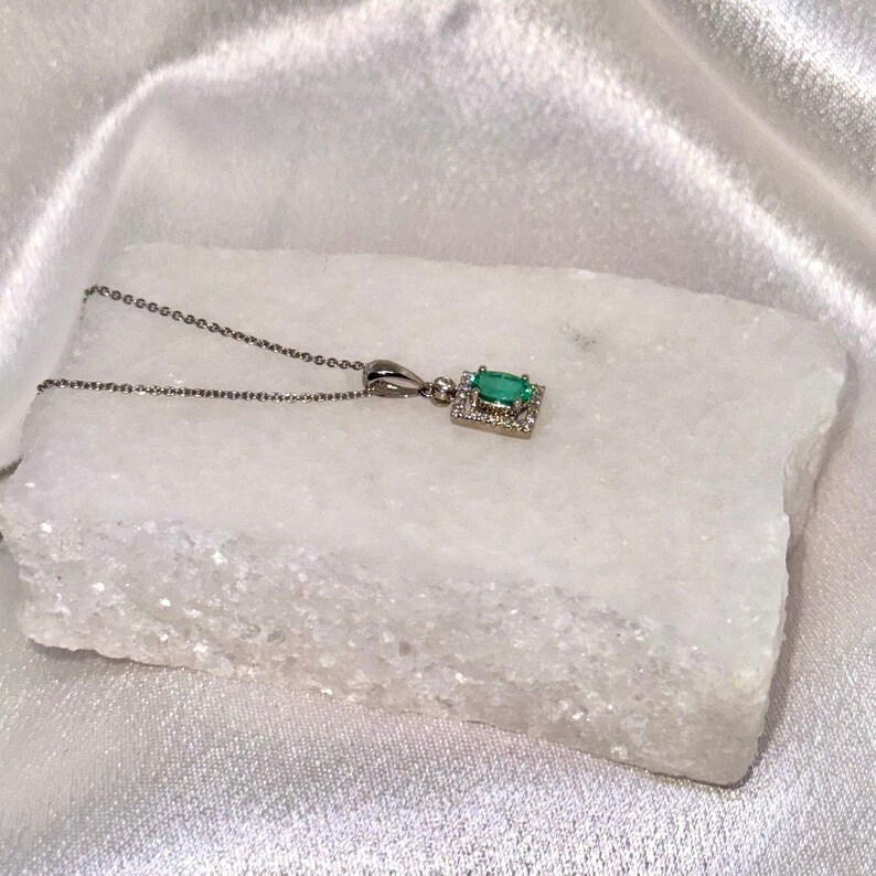 Genuine Oval Cut Emerald and Diamond Prism Pendant / 14k Solid Gold - Etsy