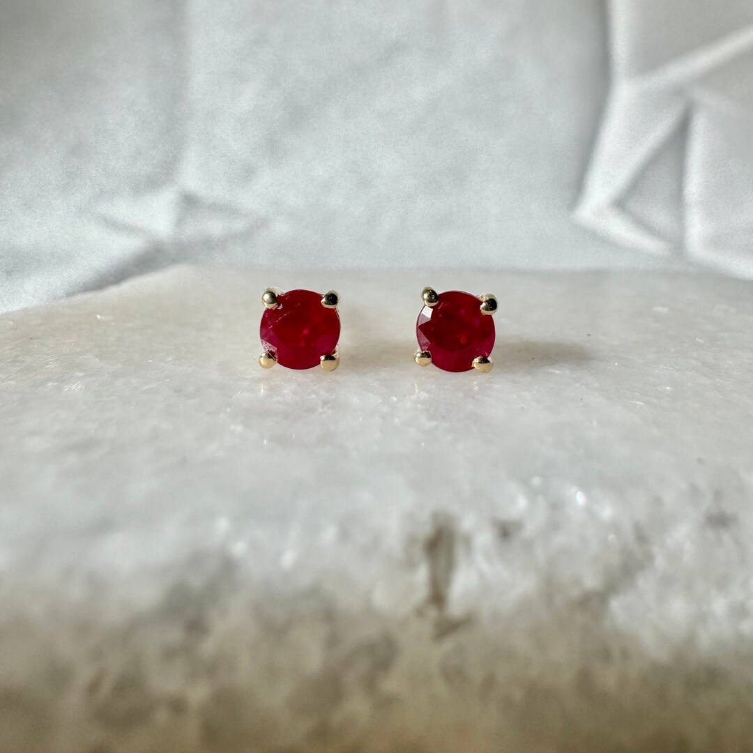 Genuine Ruby 4 Mm Round Solitaire Stud Earrings / 14k Solid Gold - Etsy