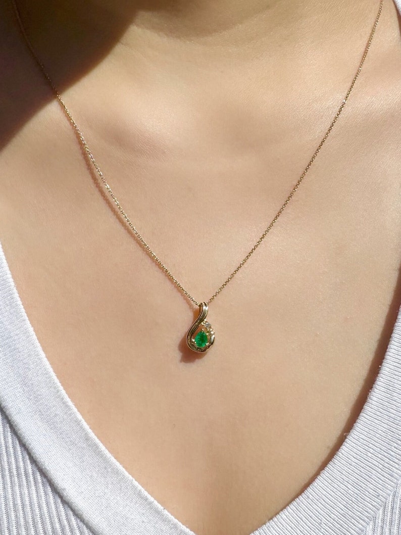 Genuine Emerald and Diamond Treble Clef Teardrop Pendant / 14k Solid ...