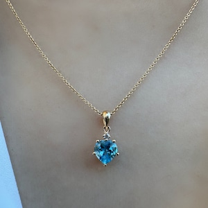 Genuine Blue Topaz and Diamond Heart Pendant | 14k Solid Gold - Etsy