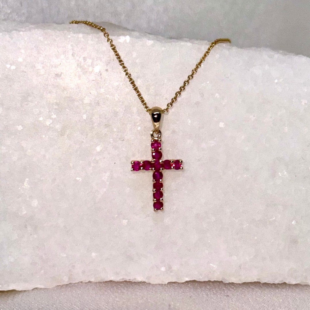 Genuine Ruby Cross Pendant (medium) / 14k Solid Gold - Etsy