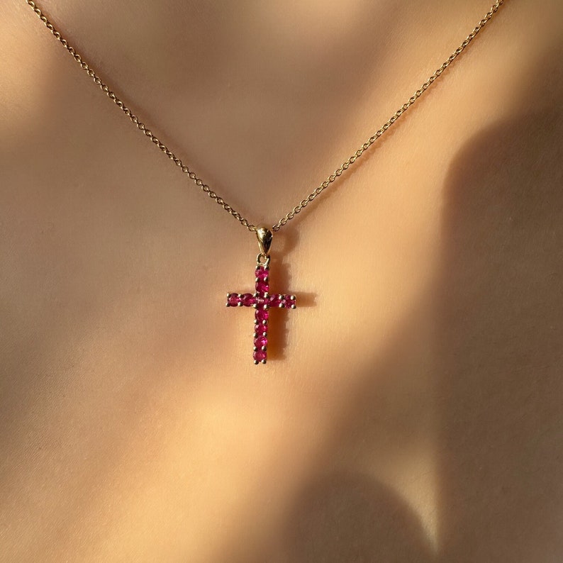 Genuine Ruby Cross Pendant (medium) / 14k Solid Gold - Etsy