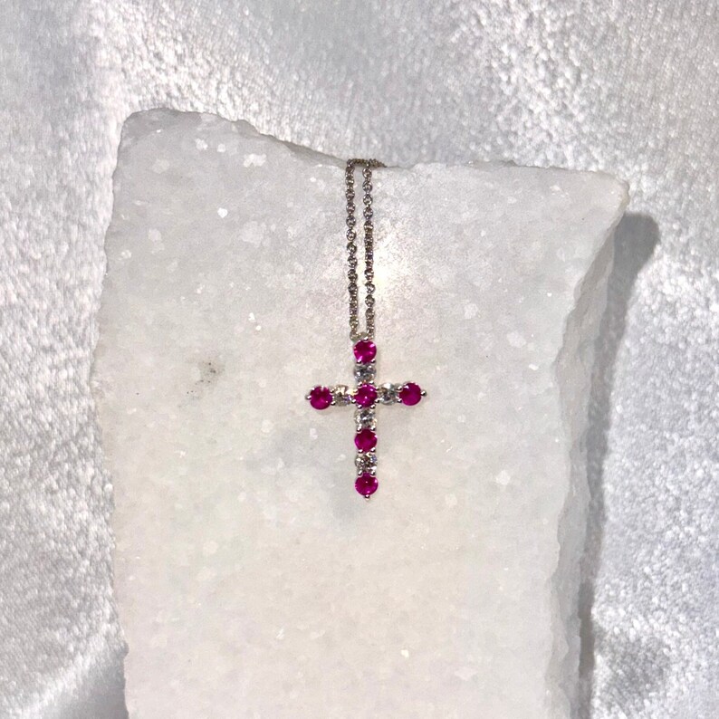 Genuine Ruby and Diamond Cross Pendant / 14k Solid Gold - Etsy