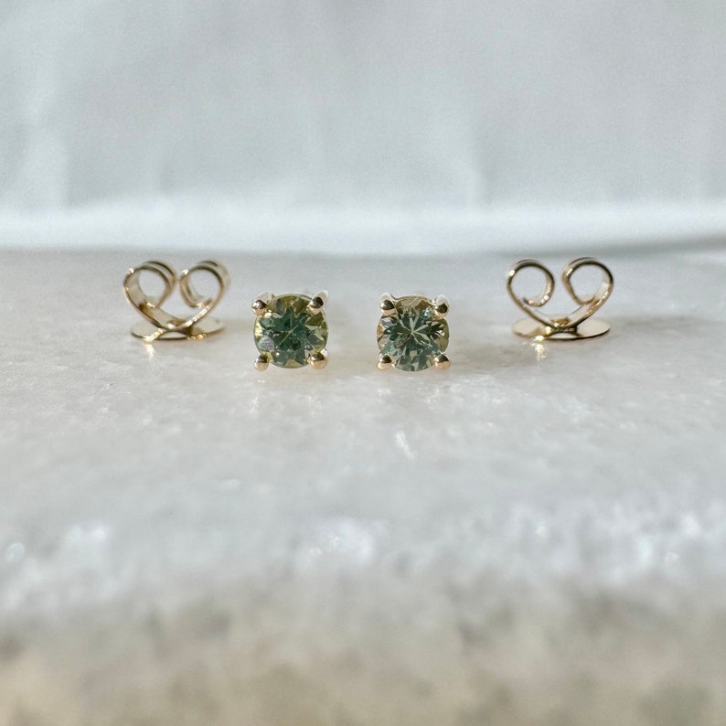 Genuine Green Sapphire 3 Mm Round Cut Solitaire Stud Earrings / 14k Solid Gold - Etsy