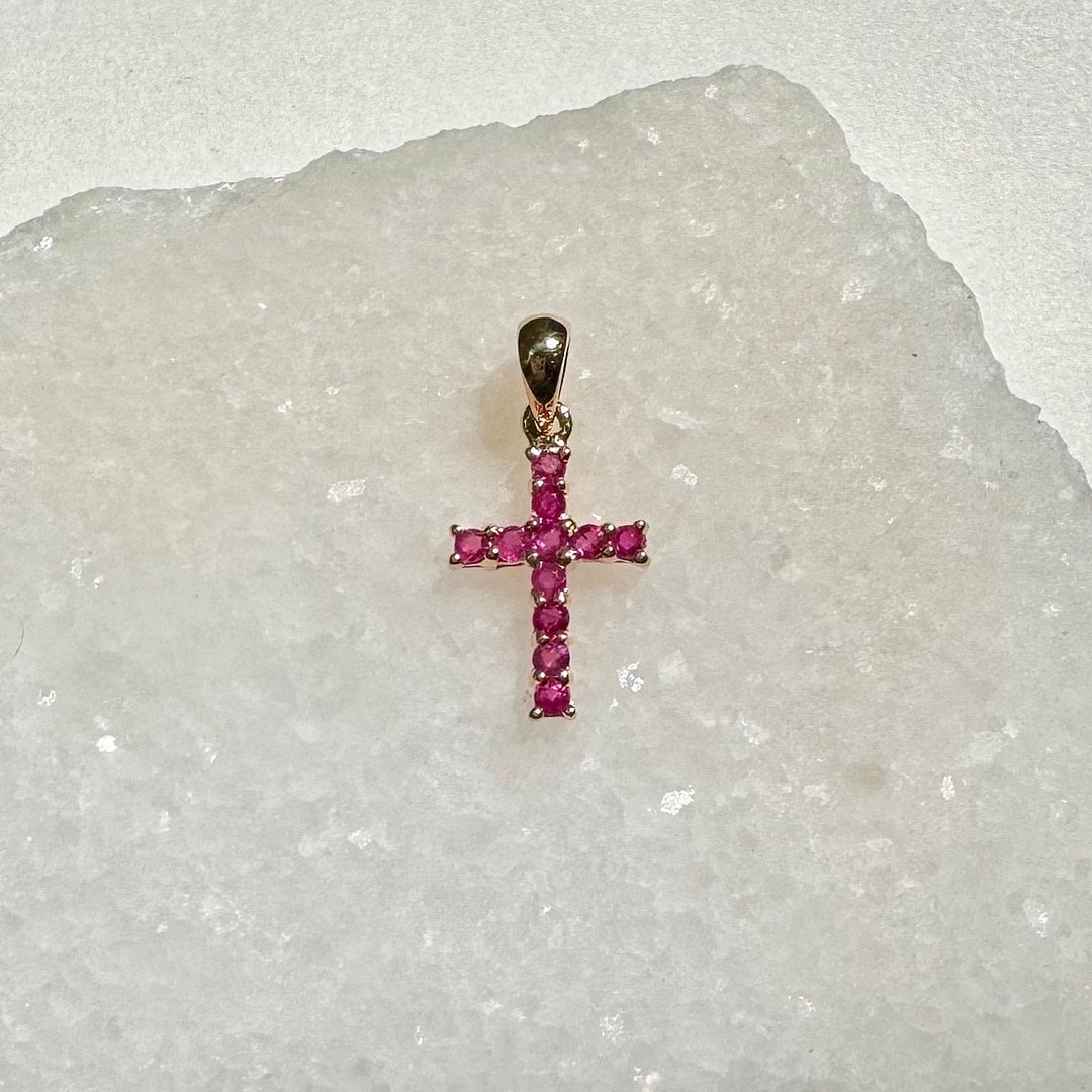 Genuine Ruby Cross Pendant (mini) / 14k Solid Gold - Etsy
