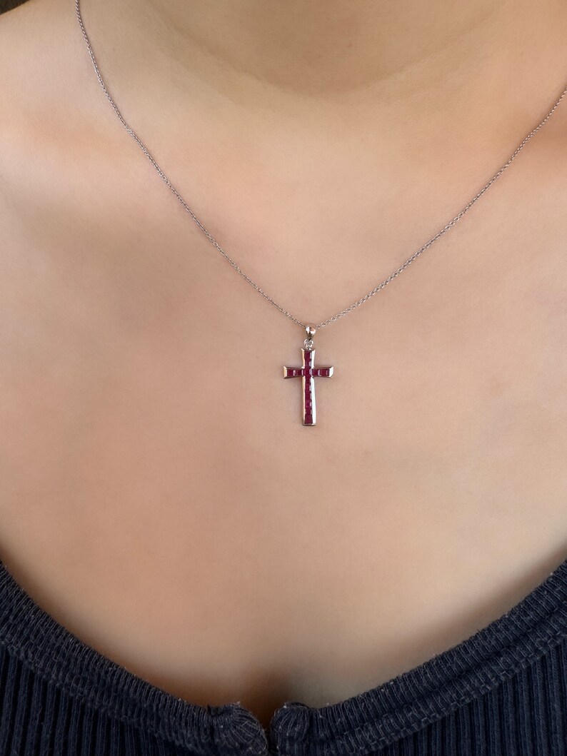 Genuine Ruby Tapered Cross Pendant pendant Only / 18k Solid Gold - Etsy