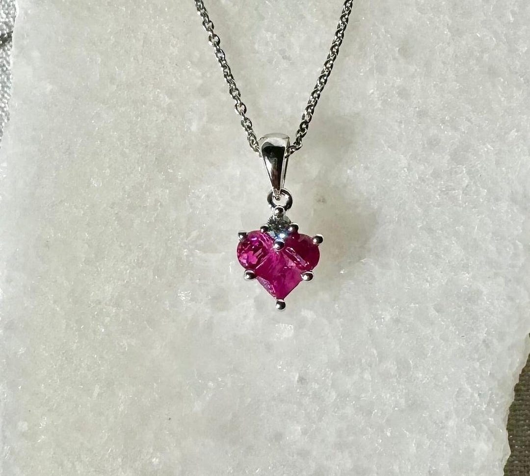 Genuine Ruby and Diamond Heart Pendant / 14k Solid Gold - Etsy
