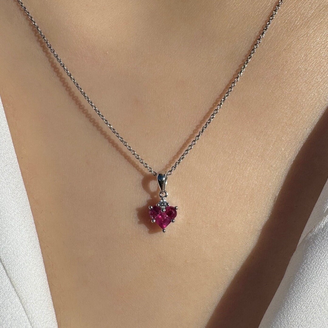 Genuine Ruby and Diamond Heart Pendant / 14k Solid Gold - Etsy