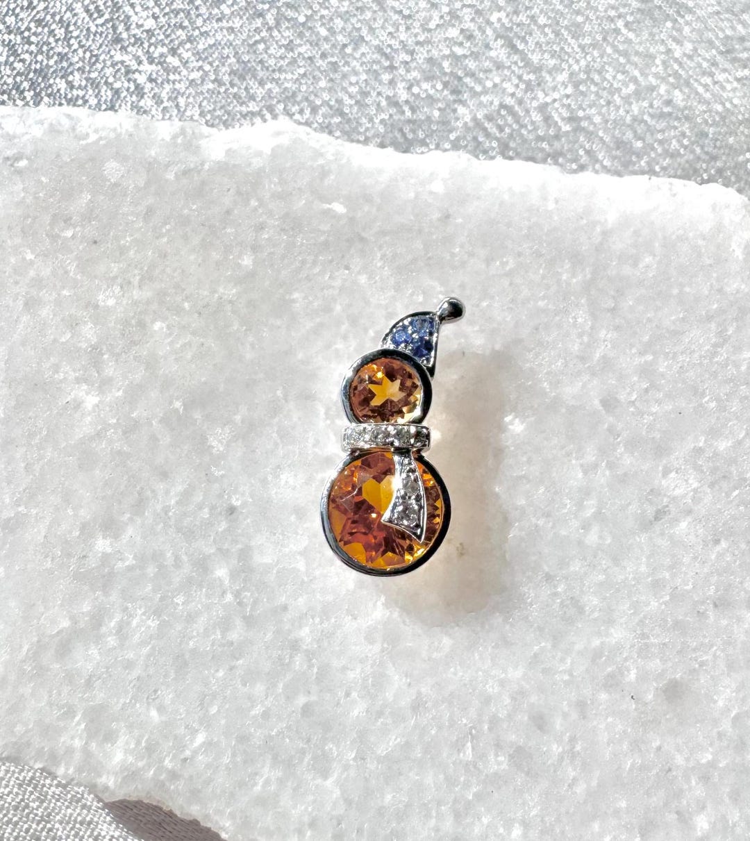 Genuine Citrine and Sapphire and Diamond Santa Hat Snowman Pendant ...