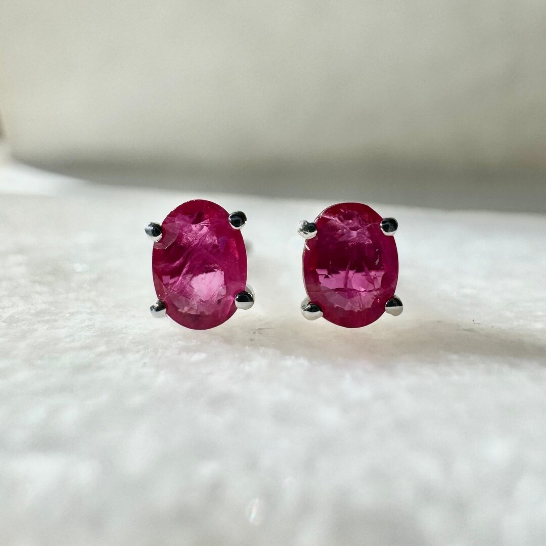 Genuine Ruby Oval Cut Stud Earrings / 14k Solid Gold - Etsy