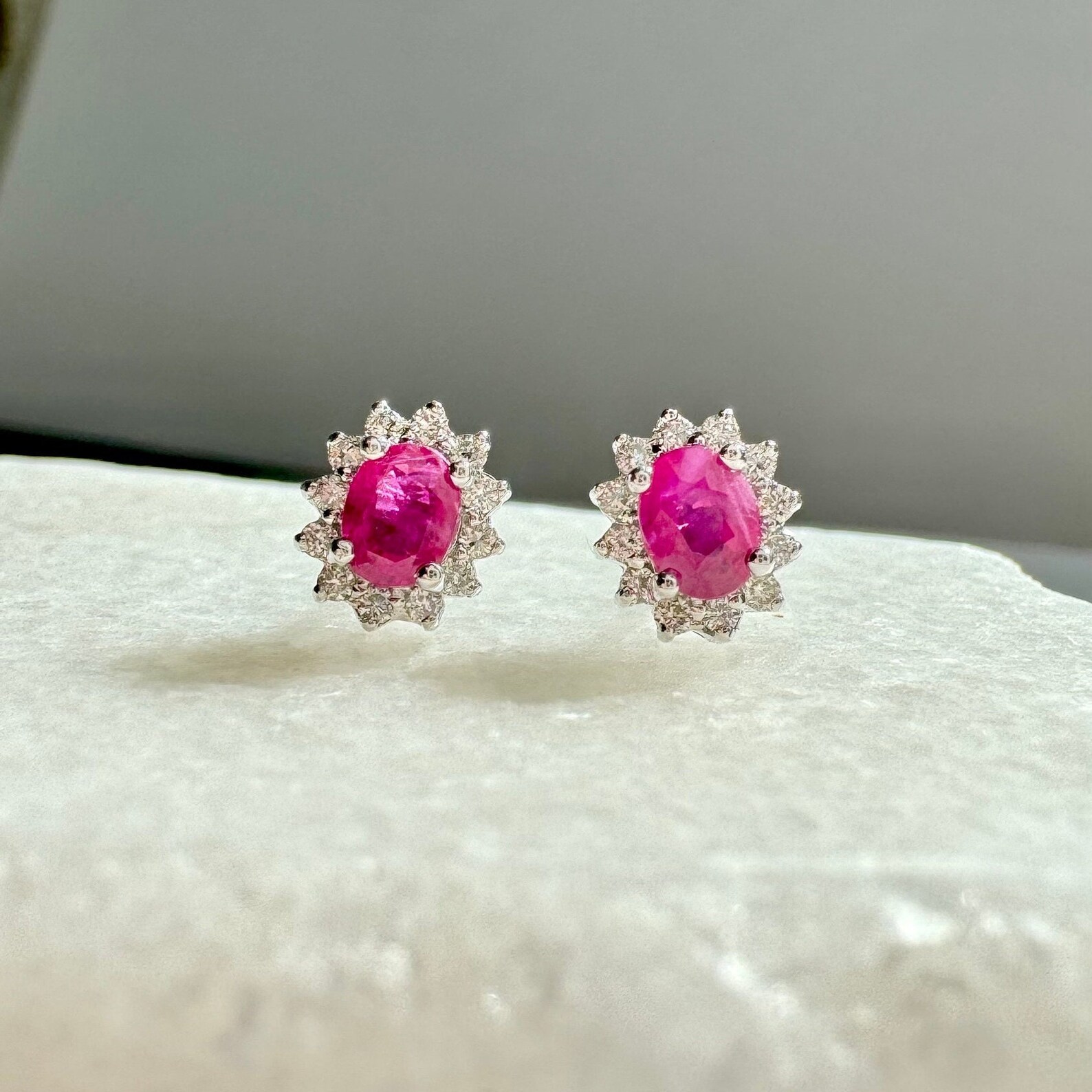 Genuine Ruby and Diamond Solaris Earrings / 14k Solid Gold - Etsy