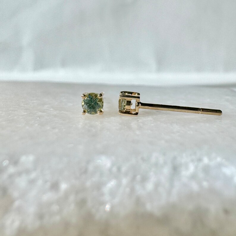 Genuine Green Sapphire 3 Mm Round Cut Solitaire Stud Earrings / 14k Solid Gold - Etsy