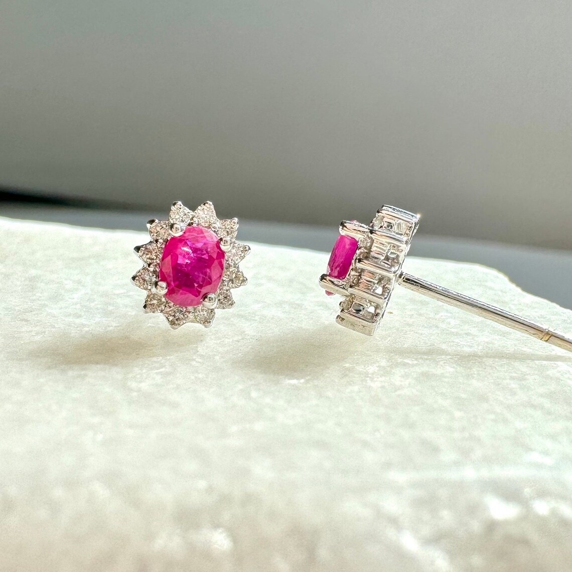 Genuine Ruby and Diamond Solaris Earrings / 14k Solid Gold - Etsy