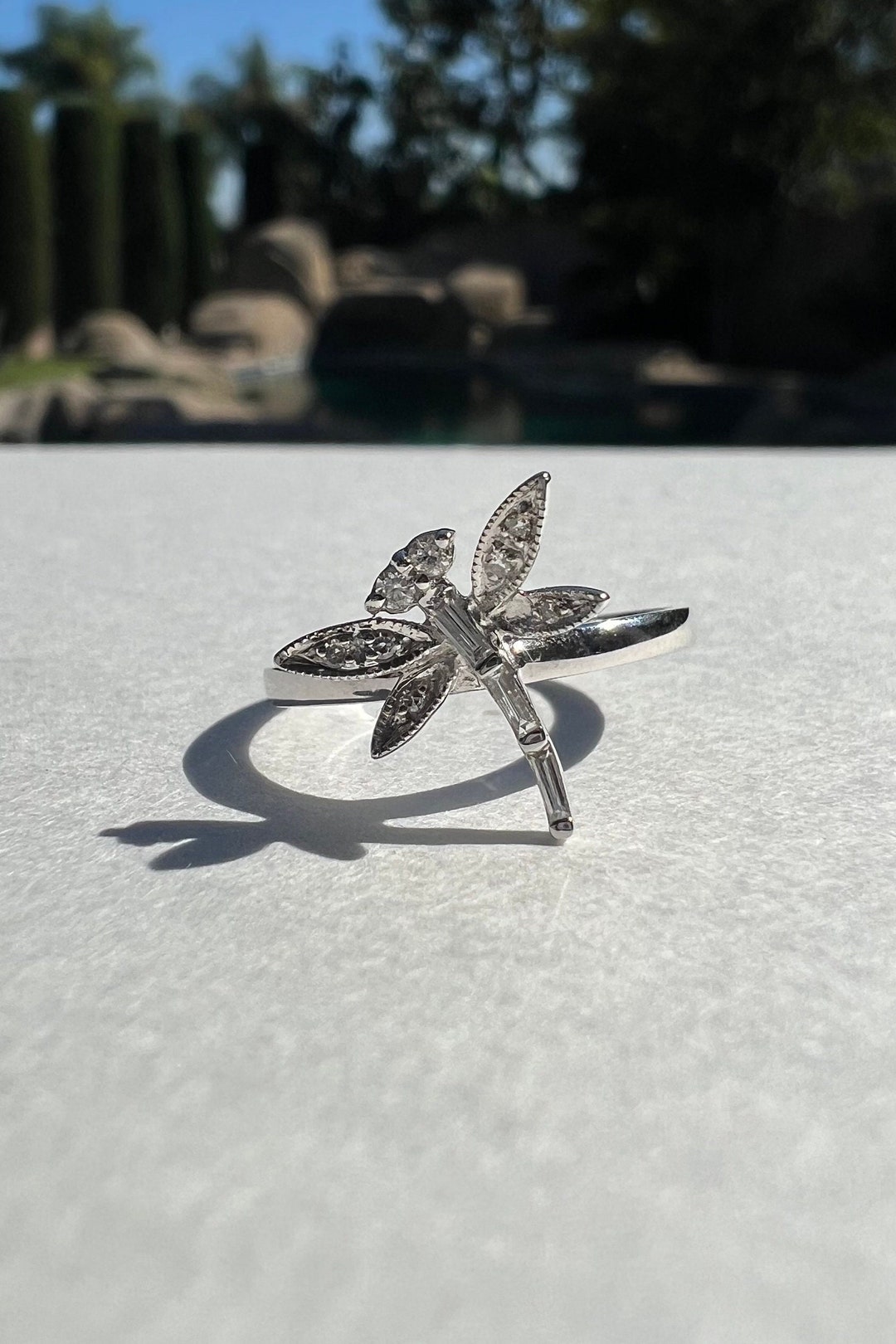 Genuine Diamond Dragonfly Ring / 14k Solid White Gold - Etsy