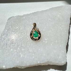 Genuine Emerald and Diamond Treble Clef Teardrop Pendant / 14k Solid ...