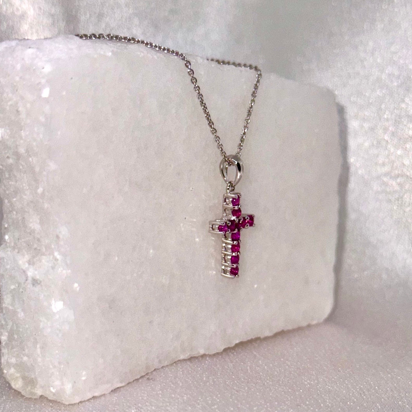 Genuine Ruby Cross Pendant / 14k Solid Gold - Etsy