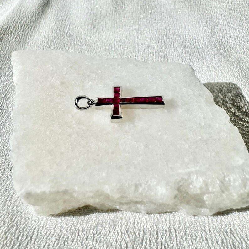 Genuine Ruby Tapered Cross Pendant pendant Only / 18k Solid Gold chain ...