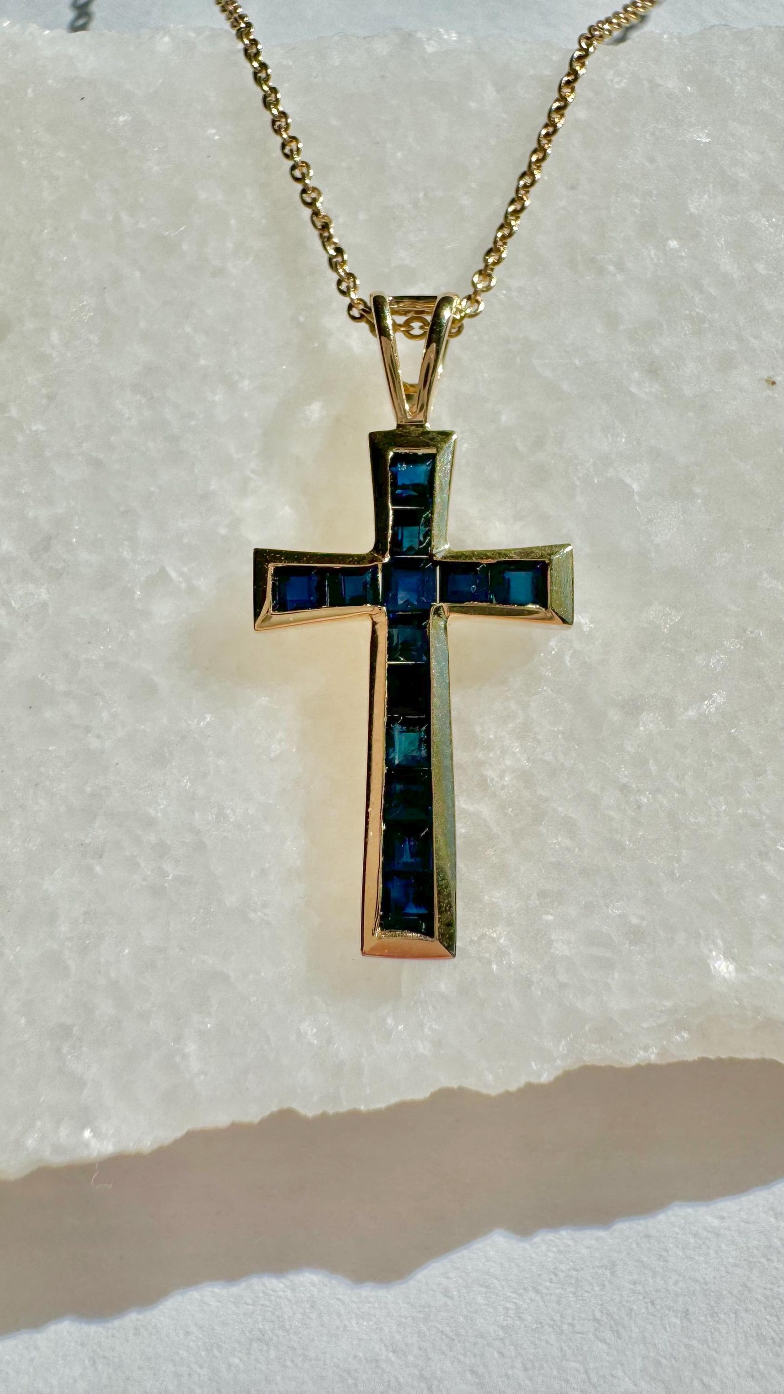 Genuine Sapphire Tapered Cross Pendant / 14k Solid Gold - Etsy