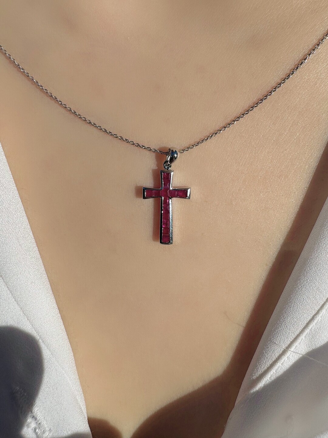 Genuine Ruby Tapered Cross Pendant (pendant Only) / 18k Solid Gold ...