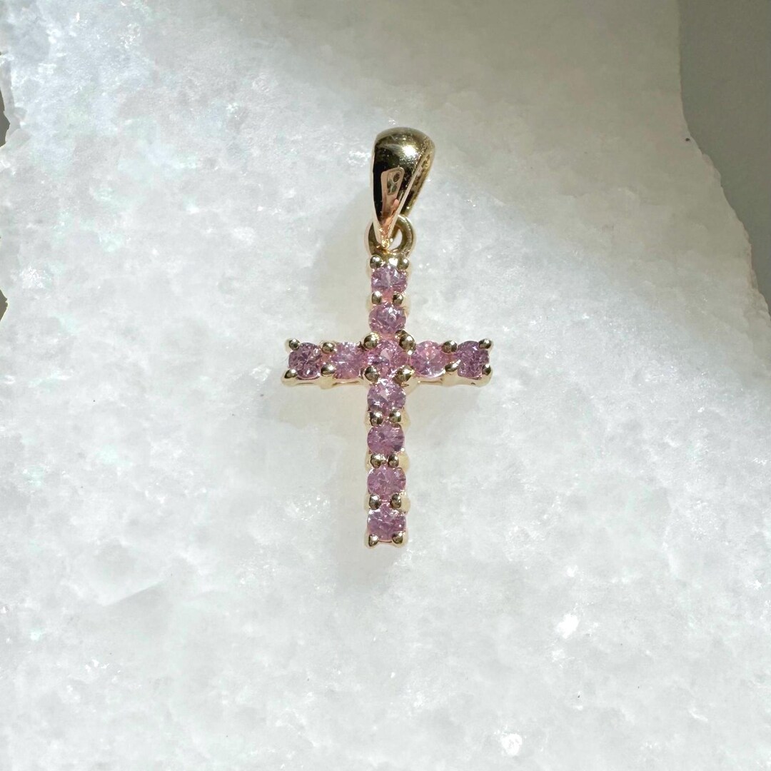 Genuine Pink Sapphire Cross Pendant (medium) / 14k Solid Gold - Etsy