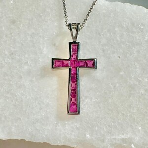 Genuine Ruby Tapered Cross Pendant / 14k Solid Gold - Etsy