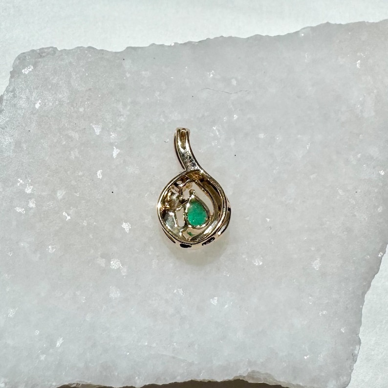 Genuine Emerald and Diamond Treble Clef Teardrop Pendant / 14k Solid ...