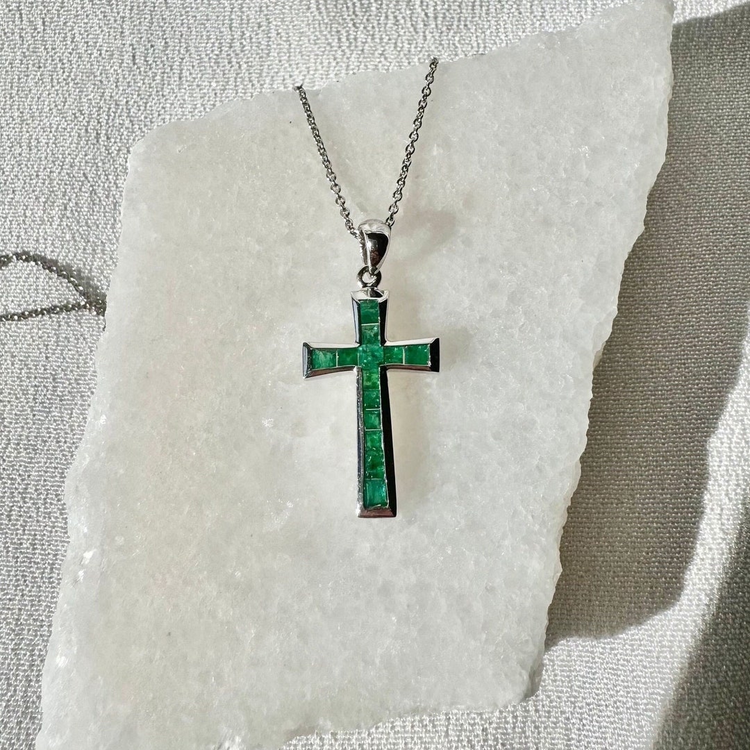 Genuine Emerald Tapered Cross Pendant (pendant Only) / 18k Solid Gold ...