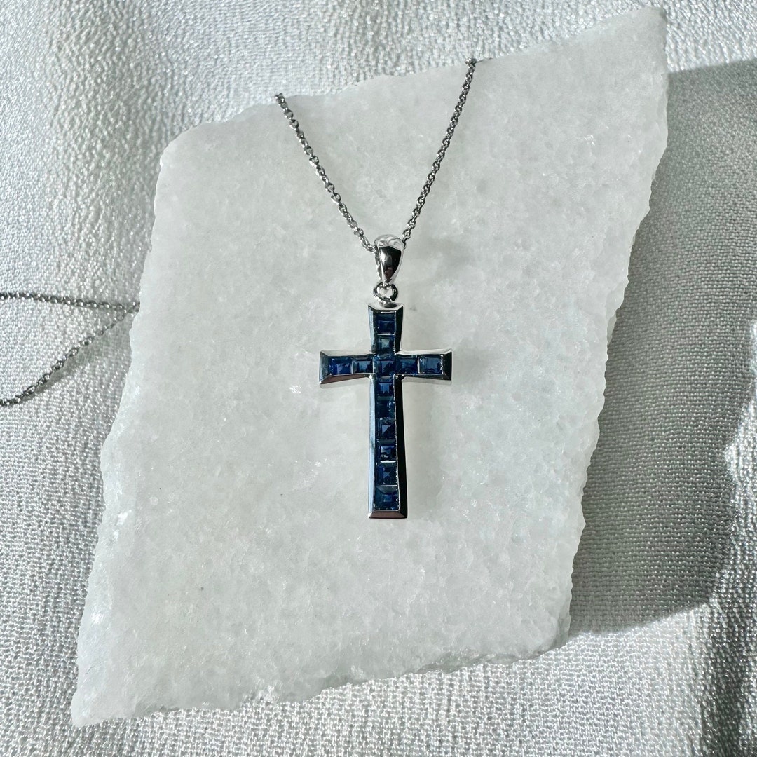 Genuine Sapphire Tapered Cross Pendant (pendant Only) / 18k Solid Gold ...