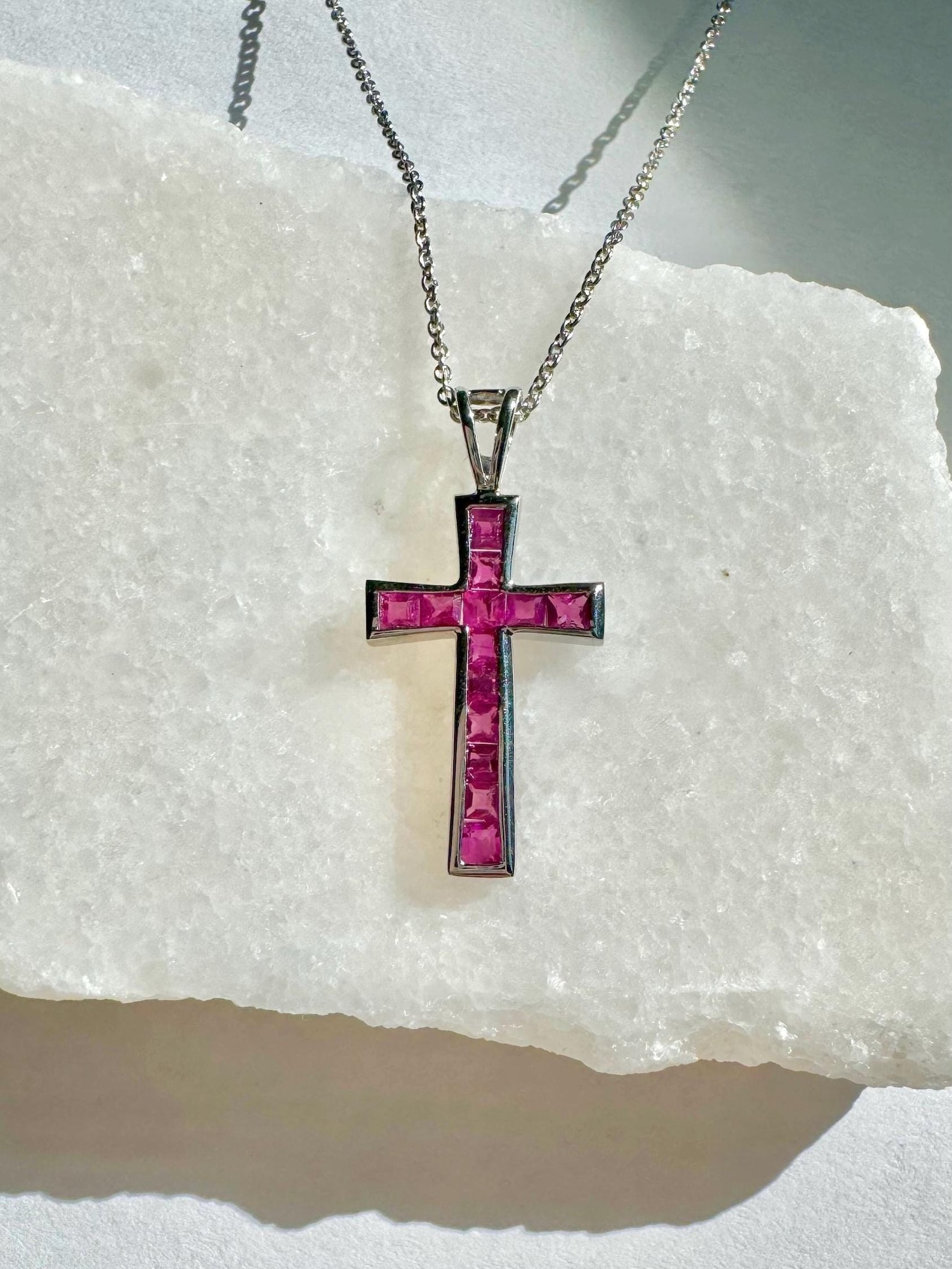 Genuine Ruby Tapered Cross Pendant / 14k Solid Gold - Etsy