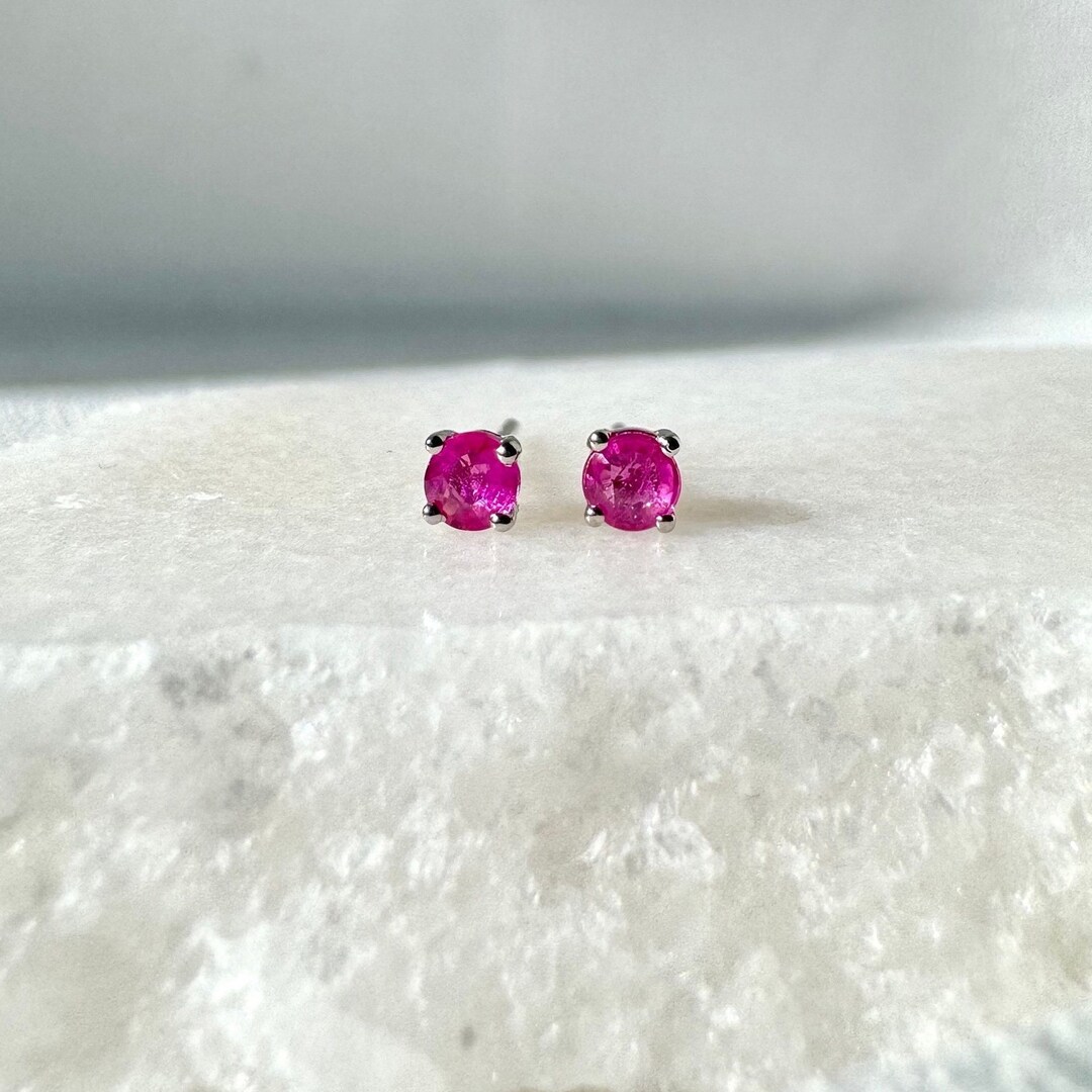 Genuine Ruby 3mm Round Cut Studs / Earrings / Pair / 14k Solid Gold - Etsy