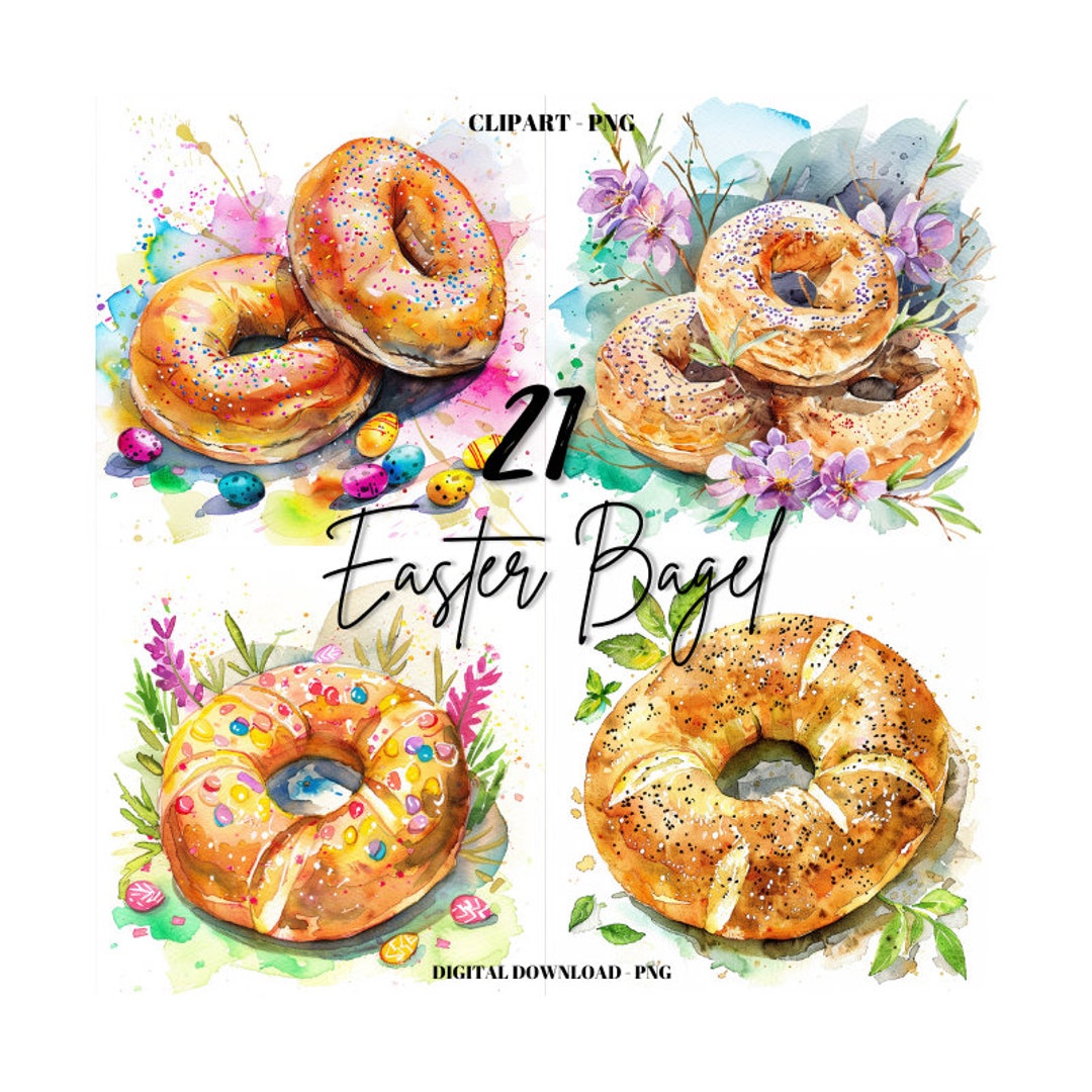 Easter Clipart, 21 Easter Bagel Images, Easter Watercolor Clipart ...