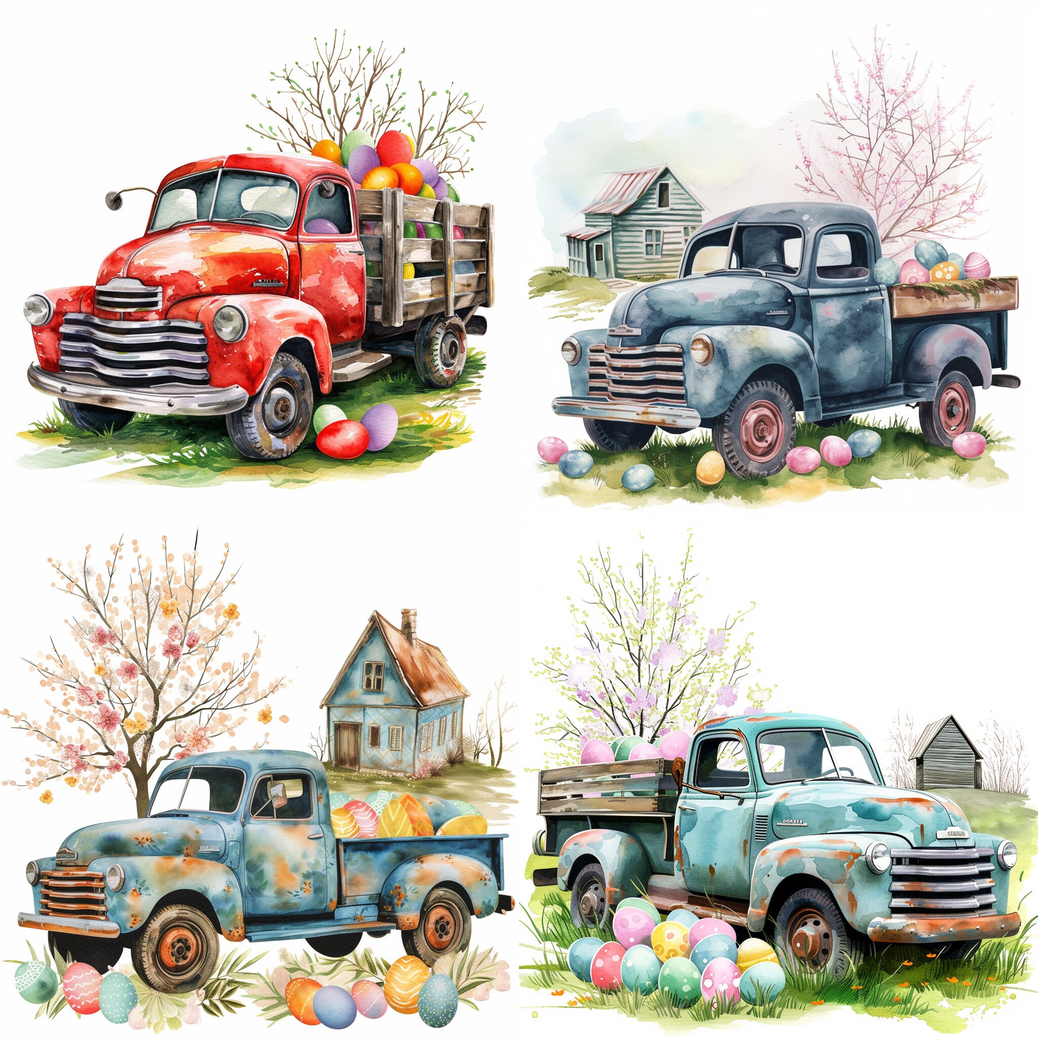 Easter Clipart Png, 24 Easter Watercolor Truck Images, Commercial Use ...