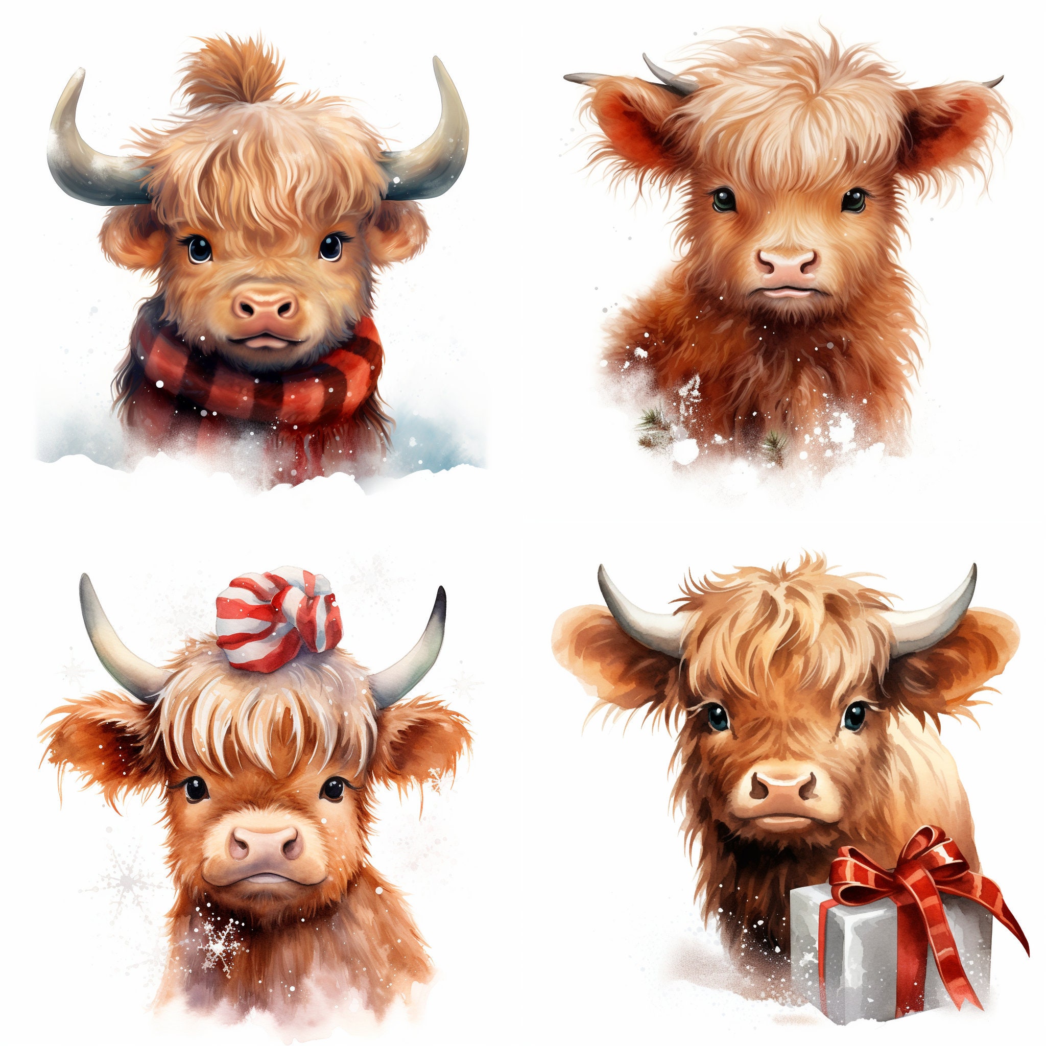 Christmas Highland Cow Clipart PNG 26 Christmas Baby Cow - Etsy