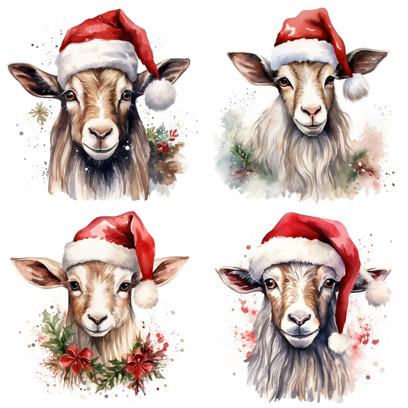 Christmas Goat PNG Clipart, 20 Watercolor Noel Goat Images, Merry ...