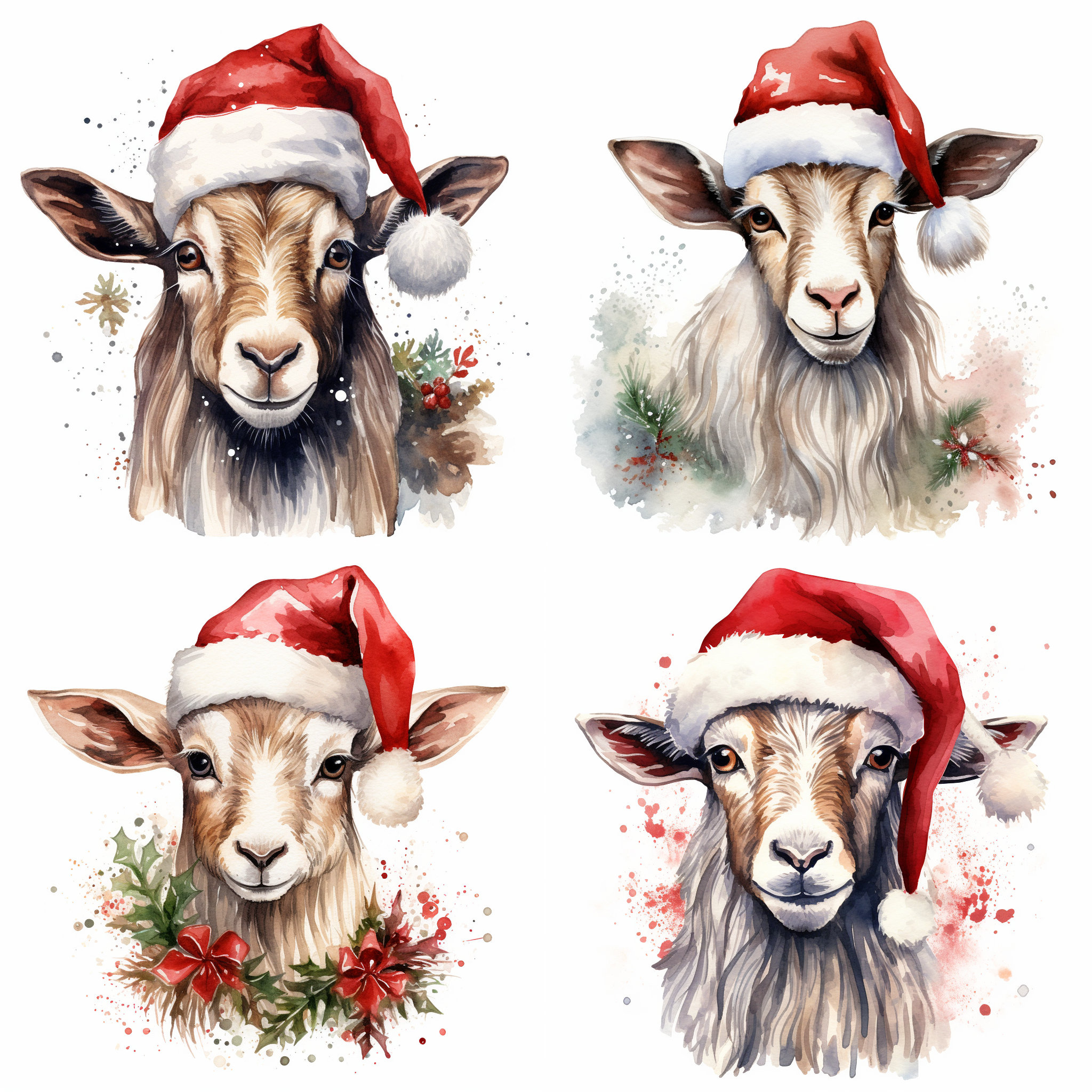 Christmas Goat PNG Clipart, 20 Watercolor Noel Goat Images, Merry ...