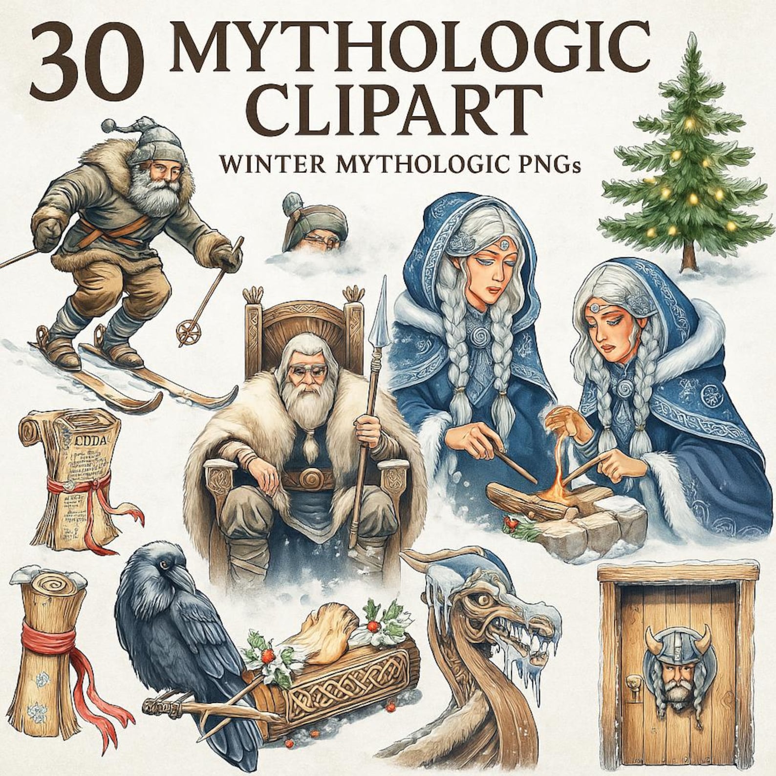 30 Winter Mythologic Clipart, Norse Mythology Illustrations, Viking ...