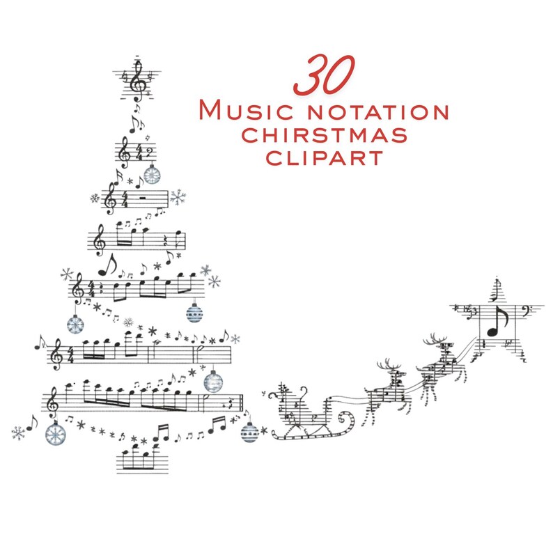 30 Christmas Notation Clipart, Watercolor Music Notes PNG, Holiday ...