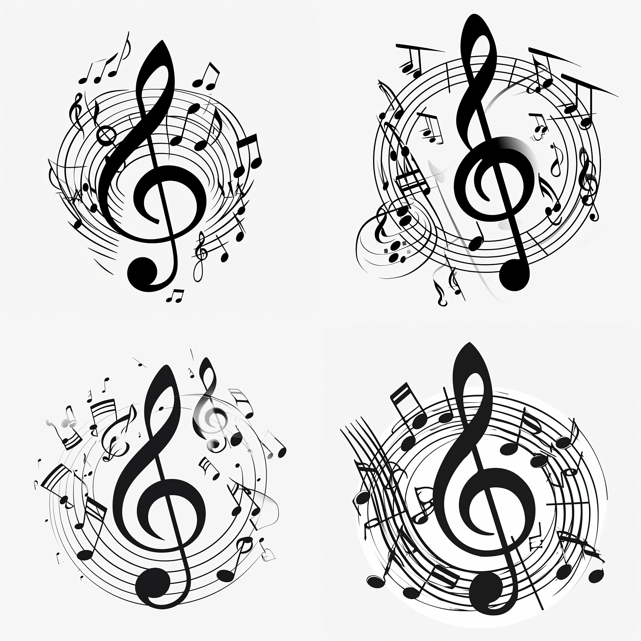 Music Notation Clipart PNG: 24 Black and White Musical Notes (digital ...