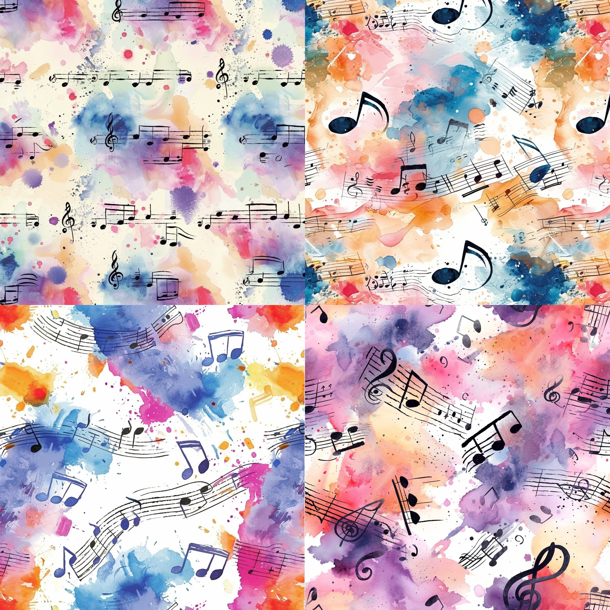 Music Notation Watercolor Clipart PNG, Colored 20 Musical Note, Instant ...