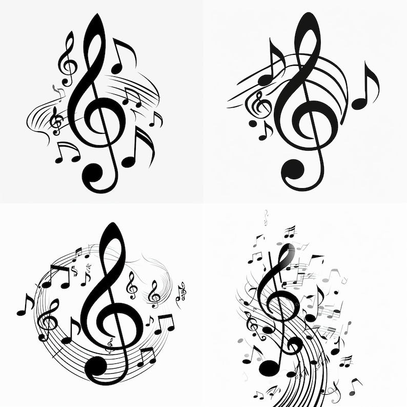 Music Notation Clipart PNG: 24 Black and White Musical Notes (digital ...