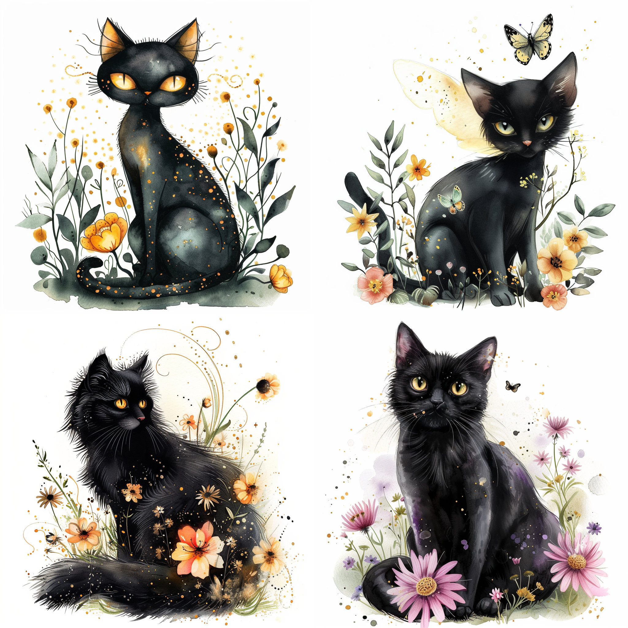 Black Cats Clipart Png, Watercolor Fantasy Black Cat Images Bundle ...