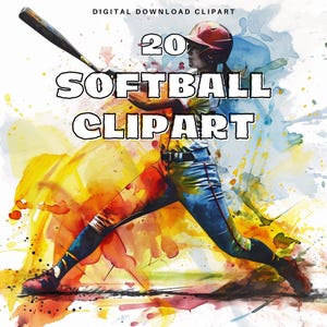 20 Softball Clipart Watercolor, Hand-painted Sports PN, Digital ...
