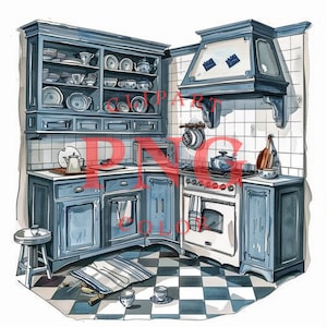 Vintage Blue Kitchen Clipart: Retro PNG Set (300 DPI) - Etsy
