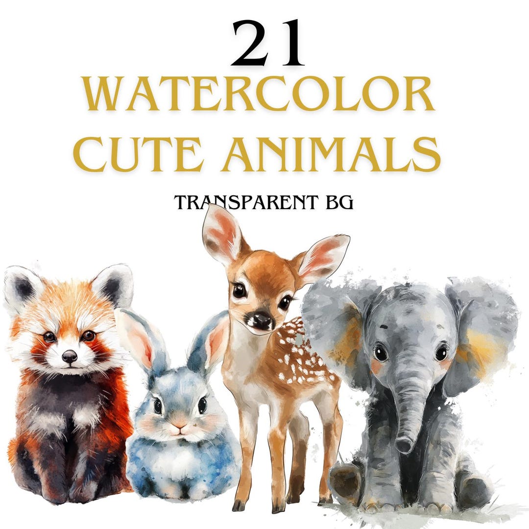 Watercolor Animal Clipart Bundle: Baby Woodland & Safari PNG (digital ...
