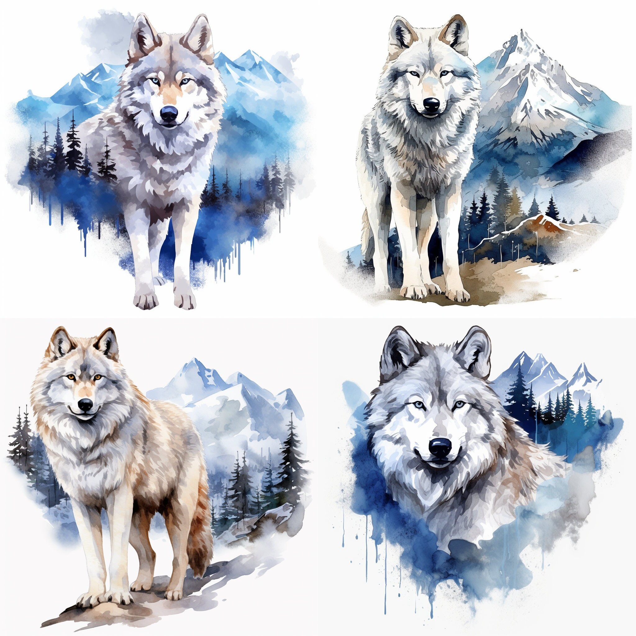Wolf Clipart PNG, 23 White Wolf Digital Download, Wolf Portrait Clipart ...