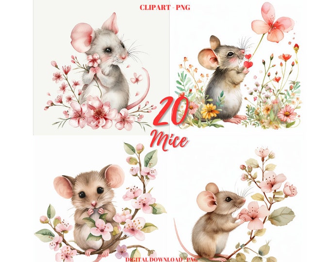 Cute Mouse Clipart Cute Mice Watercolor Clipart Adorable Animal Pngs ...