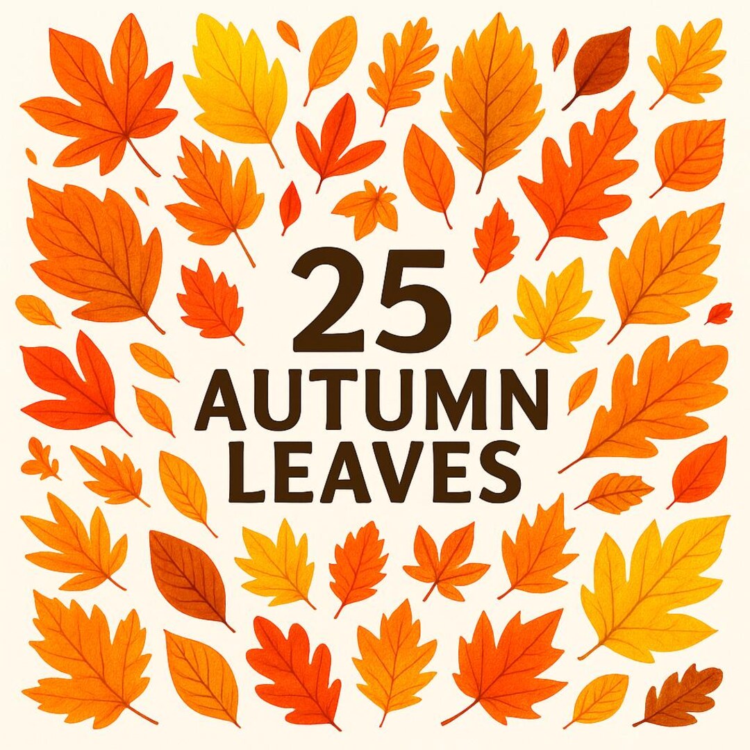 25 Autumn Leaves Clipart, Fall Leaf PNG Bundle, Watercolor Autumn ...